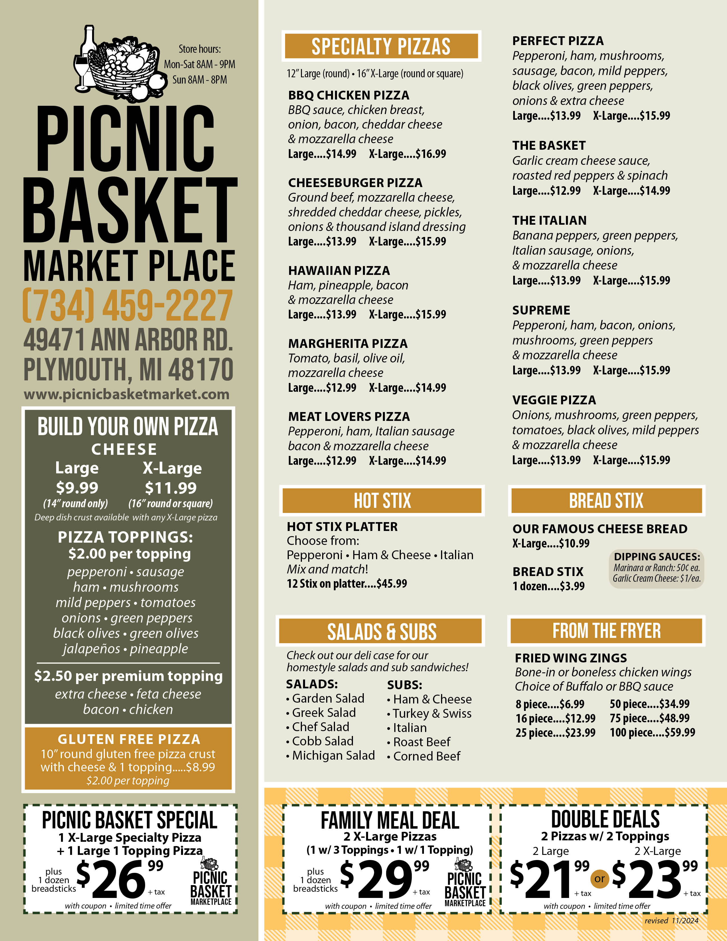 Catering and Pizza Menus – Picnic Basket Marketplace
